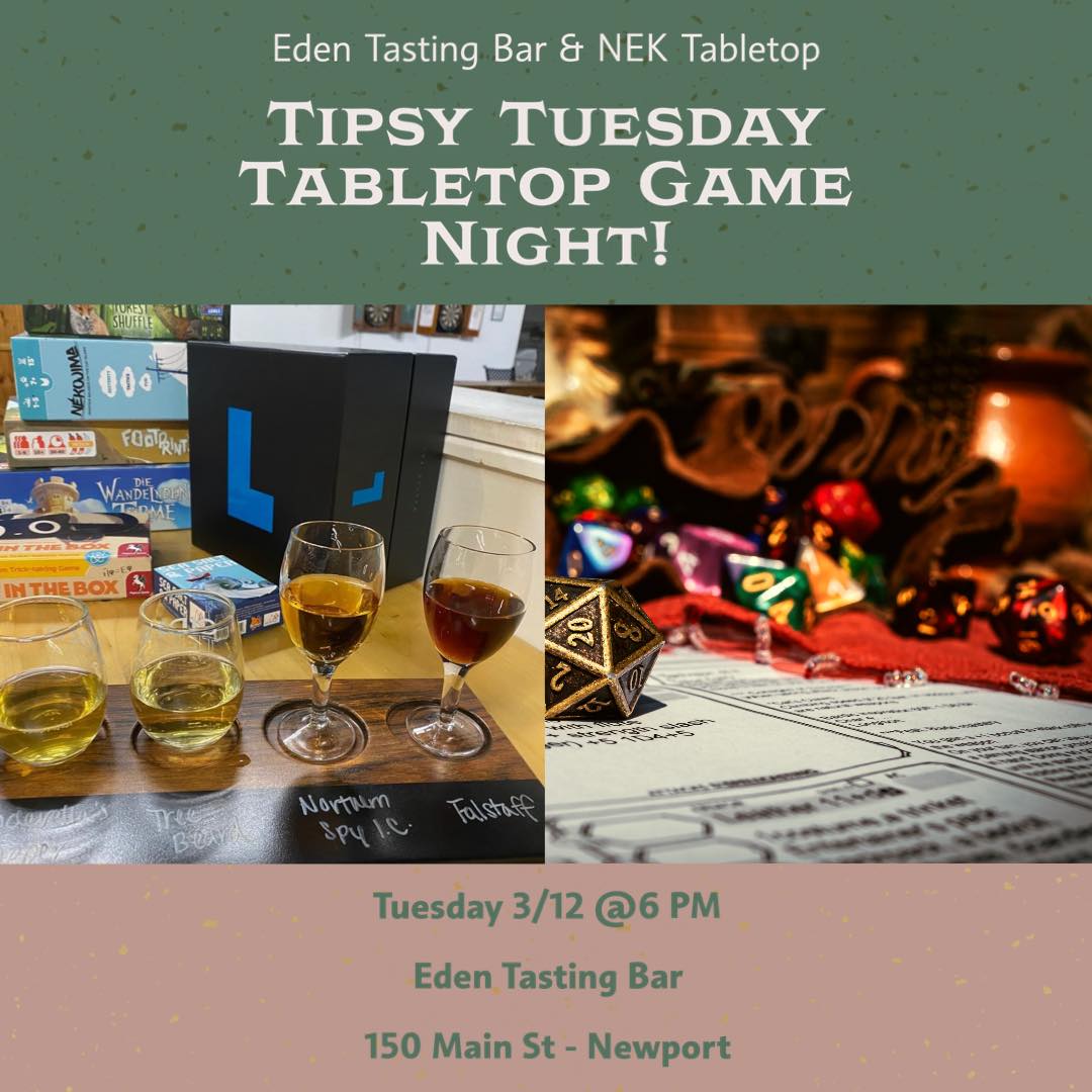 Tipsy Tuesday Tabletop Game Night @Eden - Discover Newport Vermont